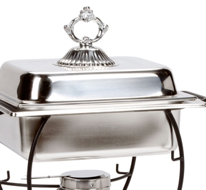 Choice 4 Qt. Half Size Chafer with Black Wrought Iron Stand and Classic ...