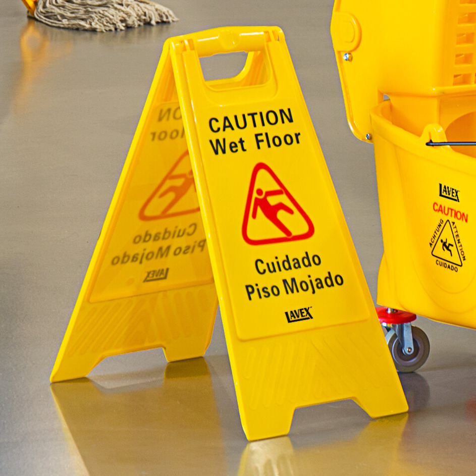 Lavex Wet Mop Kit with 35 Qt. Yellow Mop Bucket, Wet Floor Sign, Mop ...