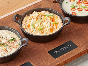 Sampler Platter w/ 3 Cast Iron Dishes & Rustic Display Stand