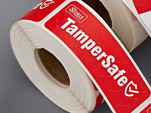 TamperSafe 1" x 3" Customizable Red Paper Tamper-Evident Label - 250/Roll