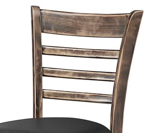 Vintage Finish Wood Ladder Back Chair with Black Vinyl Seat - Assembled
