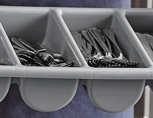 Choice Gray 4-Compartment Plastic Cutlery Box / Flatware Bin with Handles