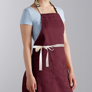 Choice Burgundy Poly-Cotton Adjustable Bib Apron with 2 Pockets and ...
