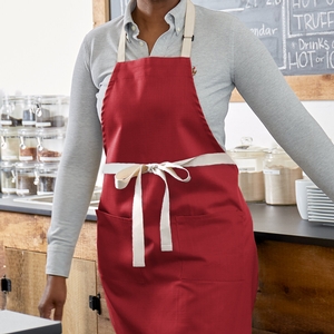 Choice Red Poly-Cotton Adjustable Bib Apron with 2 Pockets and Natural ...