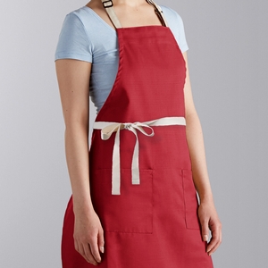 Choice Red Poly-Cotton Adjustable Bib Apron with 2 Pockets and Natural ...