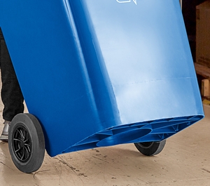 Lavex 95 Gallon Blue Wheeled Rectangular Recycle Bin with Lid