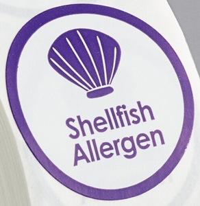 Point Plus Shellfish Allergen Permanent 1" Purple Label - 1000/Roll