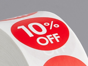 Point Plus 10% Off Permanent 1" Red Label - 1000/Roll