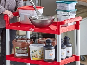 Choice Red Utility / Bussing Cart with Three Shelves - 32" x 16"