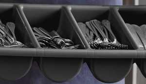 Choice Bulk Case Black 4-Compartment Plastic Cutlery Box / Flatware Bin ...