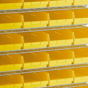 Regency 18" x 36" x 74" Wire Shelving Unit with 44 Yellow Bins