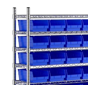 Regency 12" x 60" x 74" Wire Shelving Unit with 88 Blue Bins