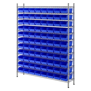 Regency 12" x 60" x 74" Wire Shelving Unit with 88 Blue Bins