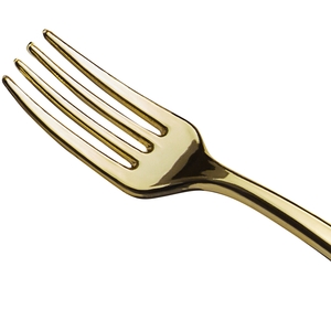 Visions 4" Gold Plastic Tasting Fork - 50/Pack