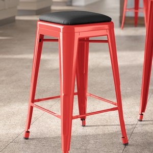 Lancaster Table & Seating Alloy Series Ruby Red Indoor Backless Counter Height Stool with Black ...