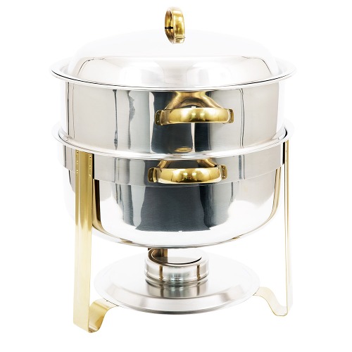 Choice Deluxe 14 Qt. Round Gold Accent Soup Chafer