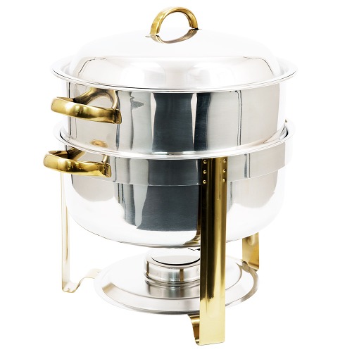 Choice Deluxe 14 Qt. Round Gold Accent Soup Chafer