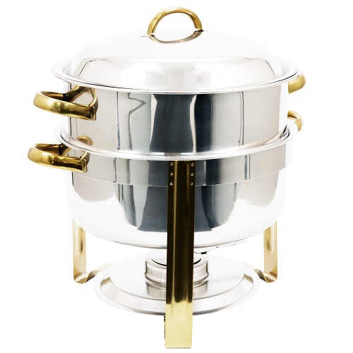 Choice Deluxe 14 Qt. Round Gold Accent Soup Chafer