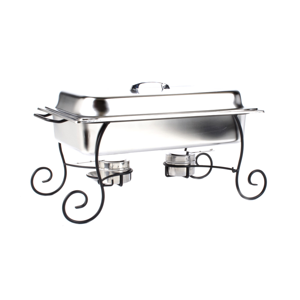 Choice 8 Qt. Full Size Chafer Set with Black Wrought Iron Stand and ...