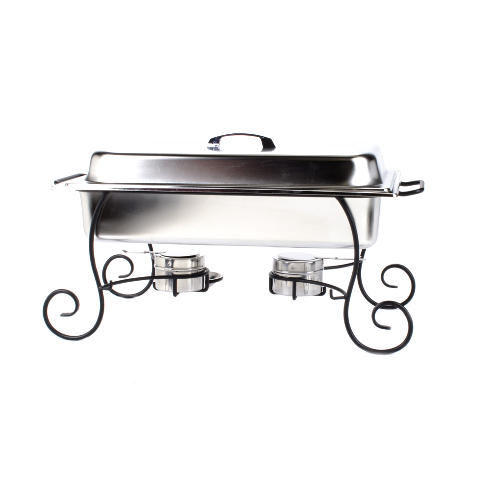 Choice 8 Qt. Full Size Chafer Set with Black Wrought Iron Stand and ...