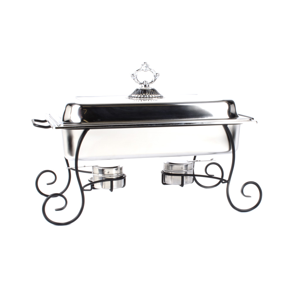 Choice 8 Qt. Full Size Chafer with Black Wrought Iron Stand and Classic ...
