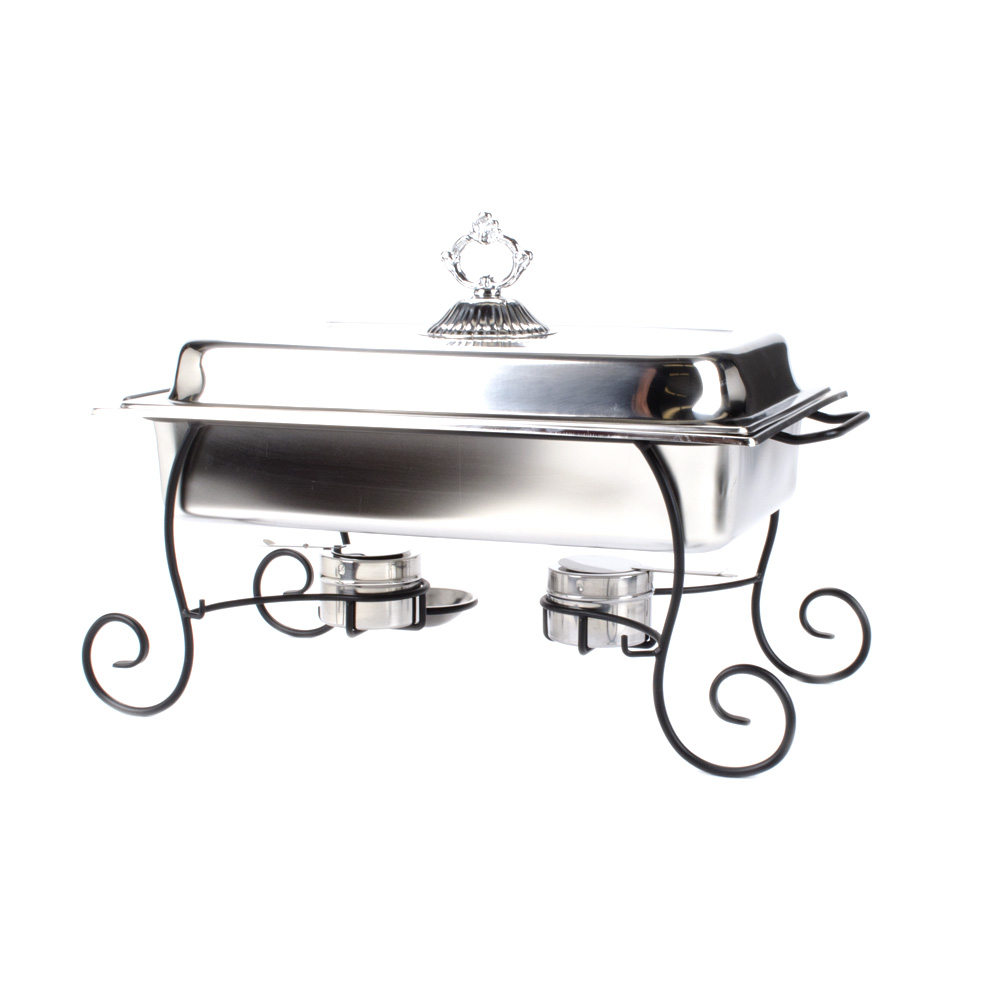 Choice 8 Qt. Full Size Chafer with Black Wrought Iron Stand and Classic ...