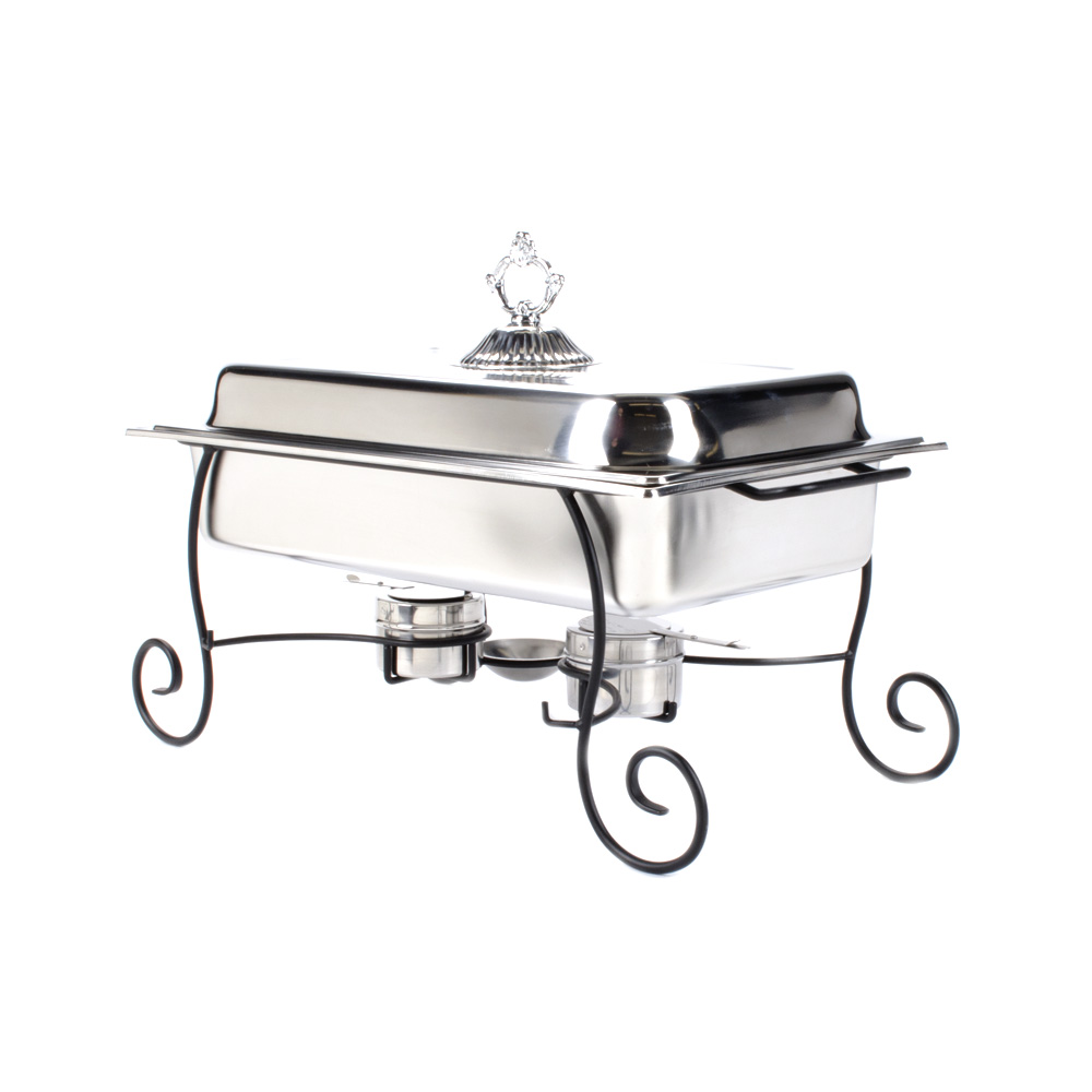 Choice 8 Qt. Full Size Chafer with Black Wrought Iron Stand and Classic ...