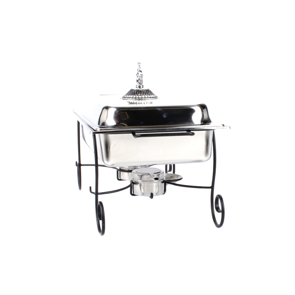 Choice 8 Qt. Full Size Chafer with Black Wrought Iron Stand and Classic ...