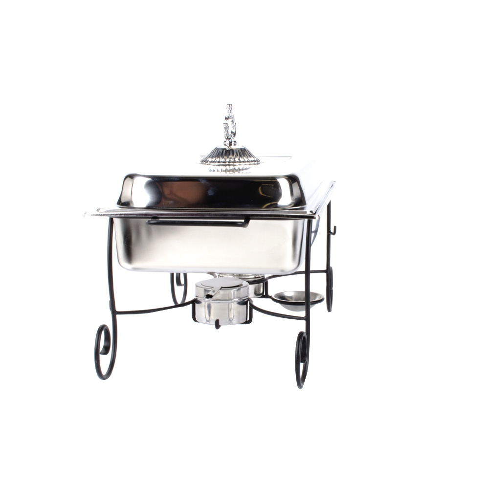 Choice 8 Qt. Full Size Chafer with Black Wrought Iron Stand and Classic ...