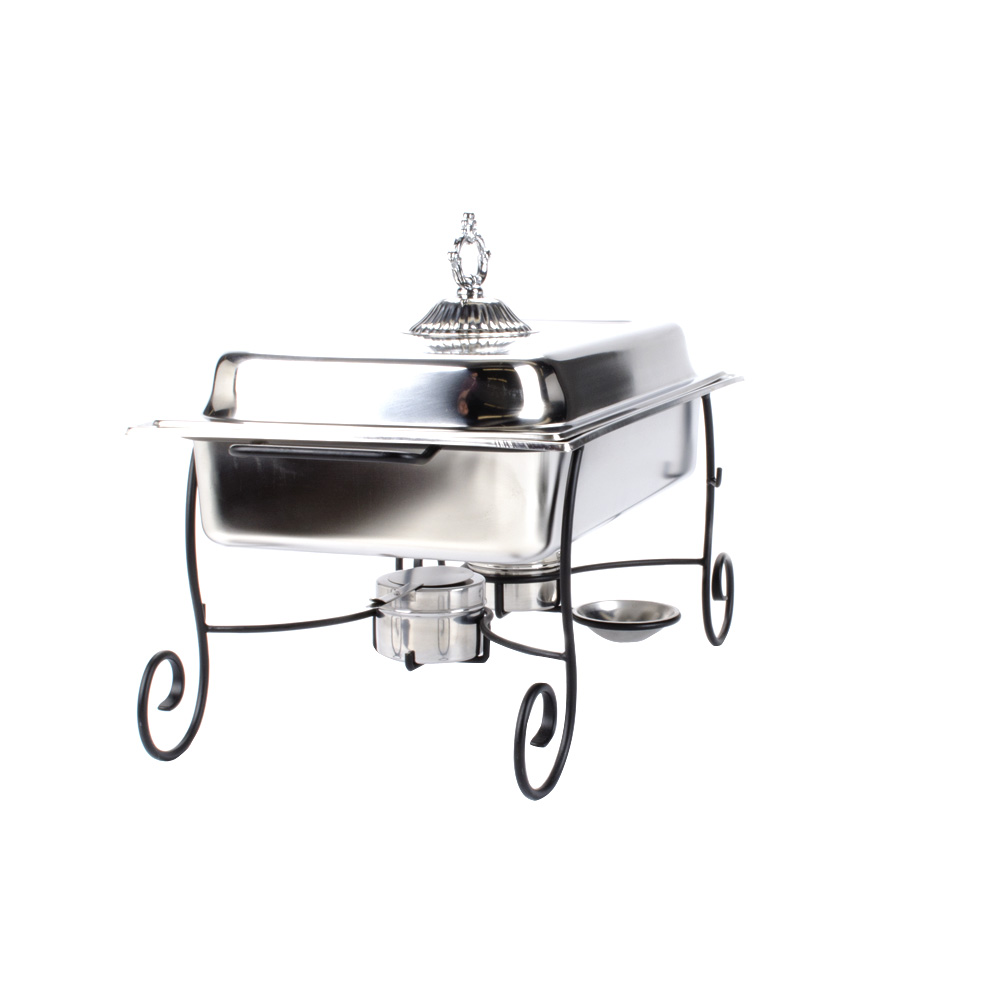 Choice 8 Qt. Full Size Chafer with Black Wrought Iron Stand and Classic ...
