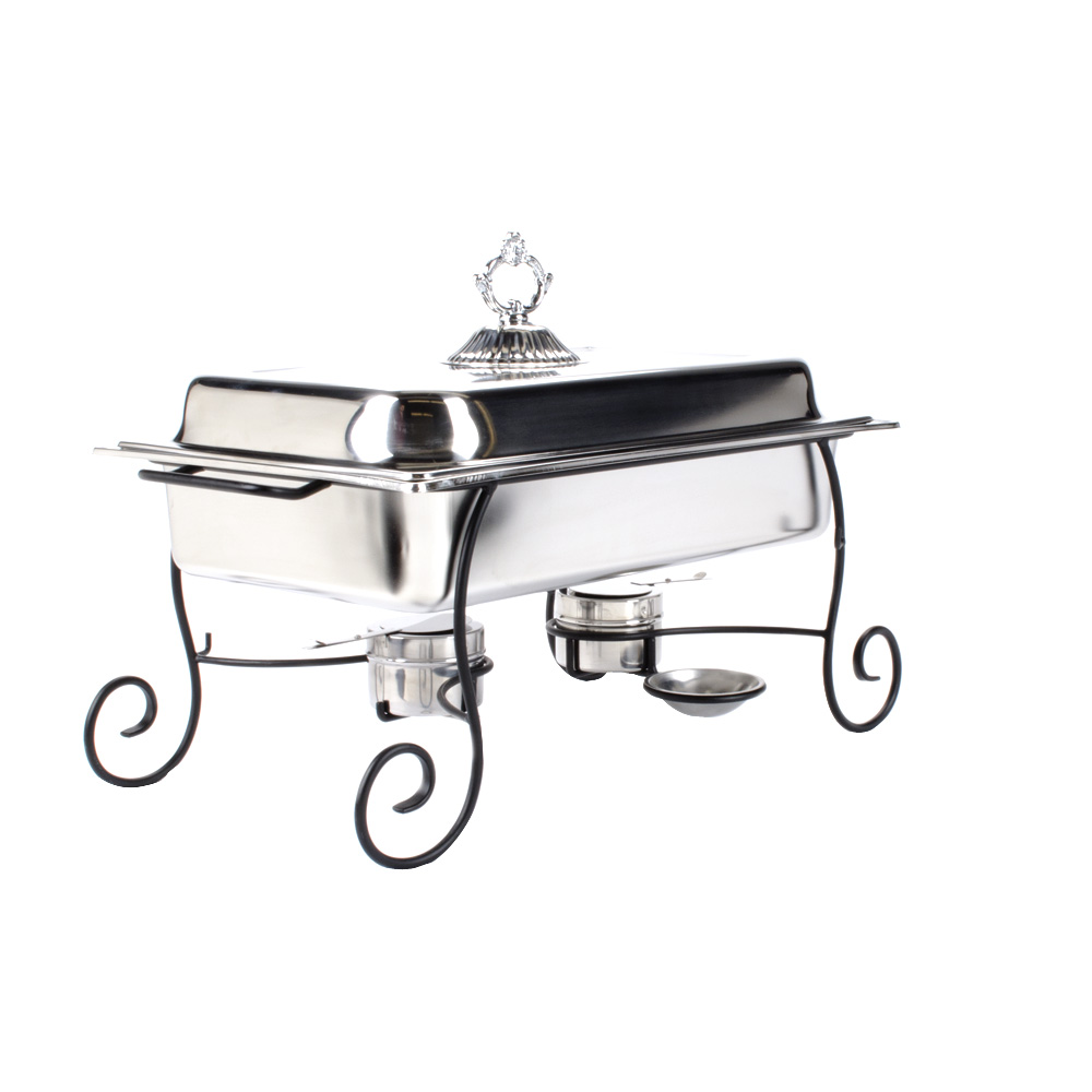 Choice 8 Qt. Full Size Chafer with Black Wrought Iron Stand and Classic ...