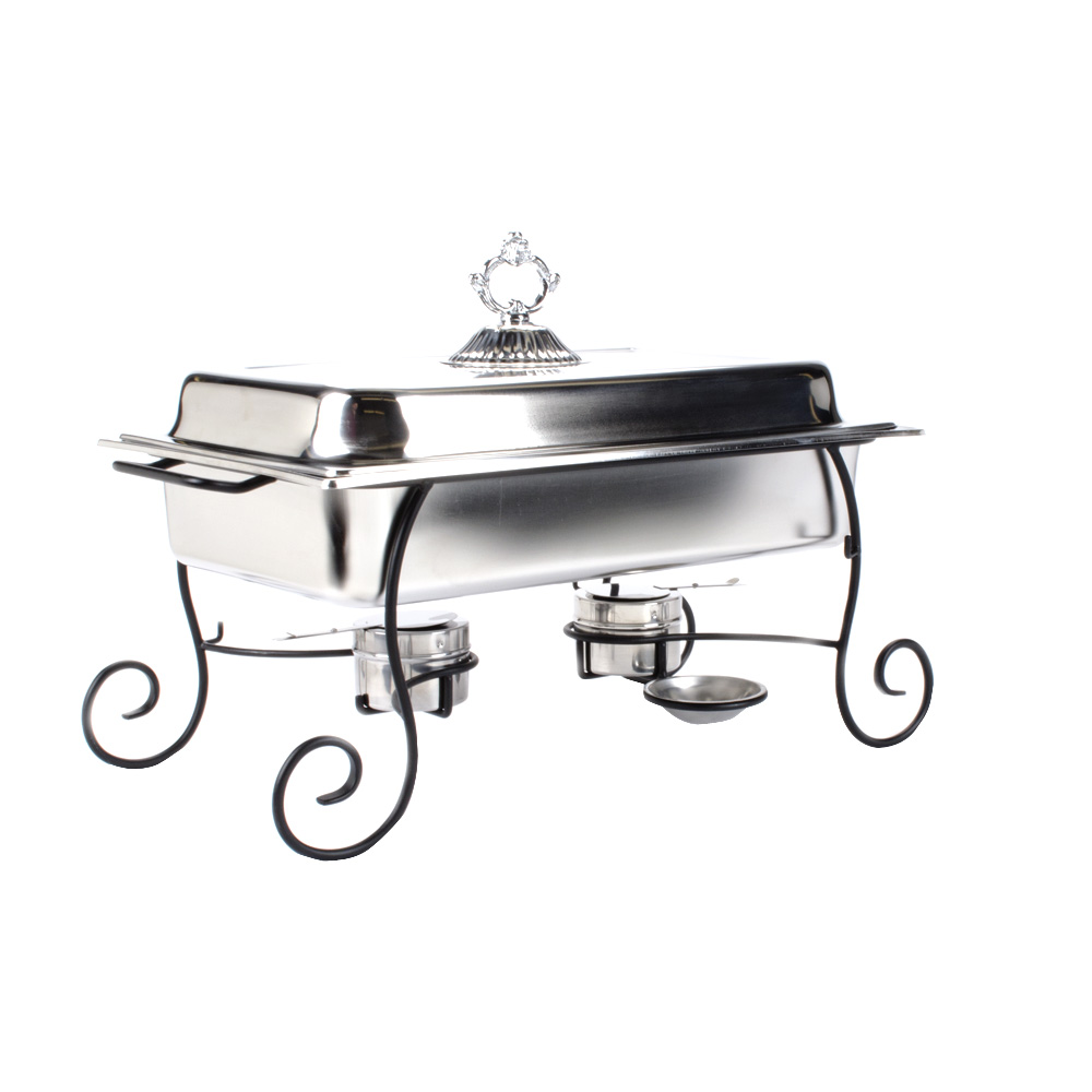Choice 8 Qt. Full Size Chafer with Black Wrought Iron Stand and Classic ...