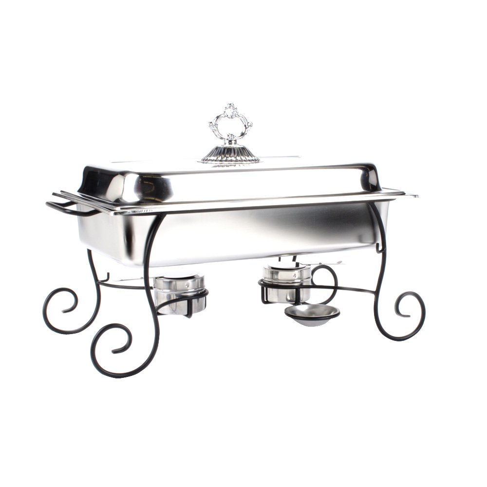 Choice 8 Qt. Full Size Chafer with Black Wrought Iron Stand and Classic ...