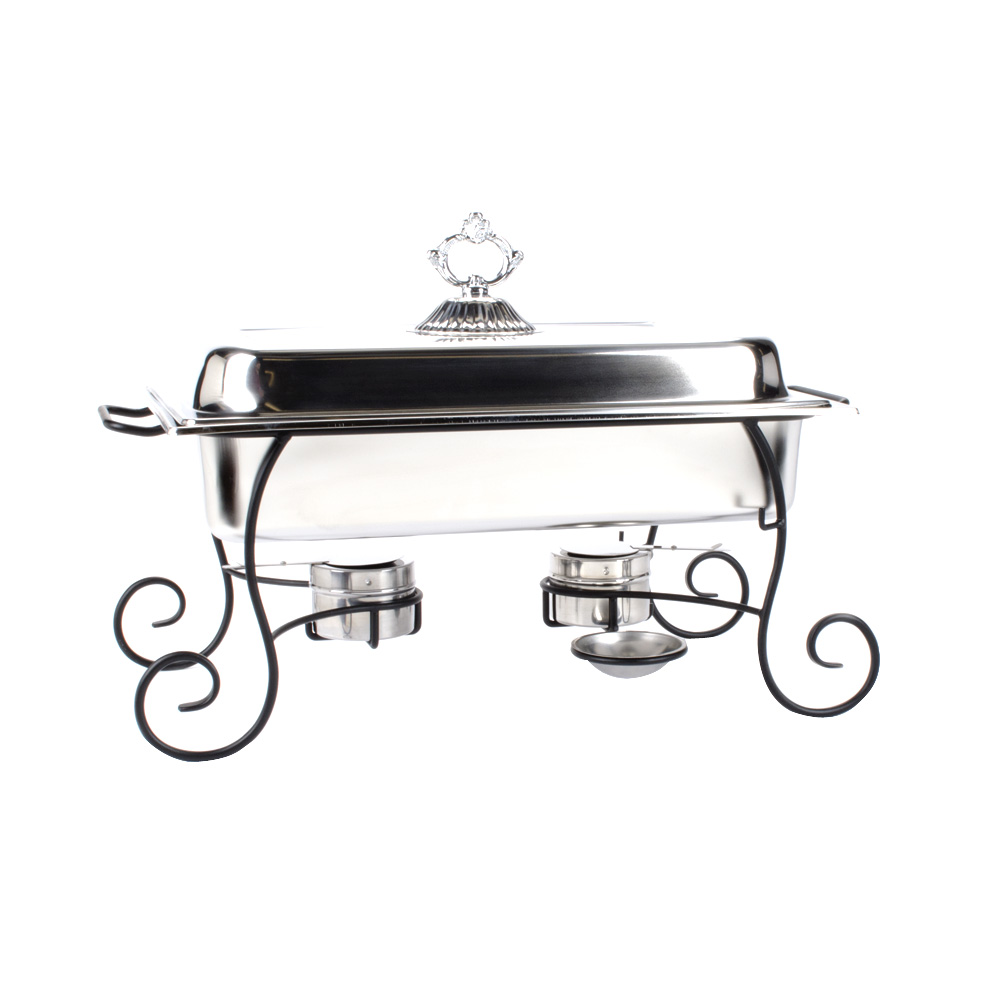 Choice 8 Qt. Full Size Chafer with Black Wrought Iron Stand and Classic ...