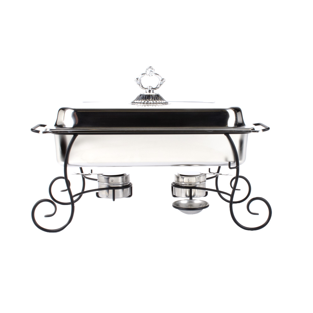 Choice 8 Qt. Full Size Chafer with Black Wrought Iron Stand and Classic ...