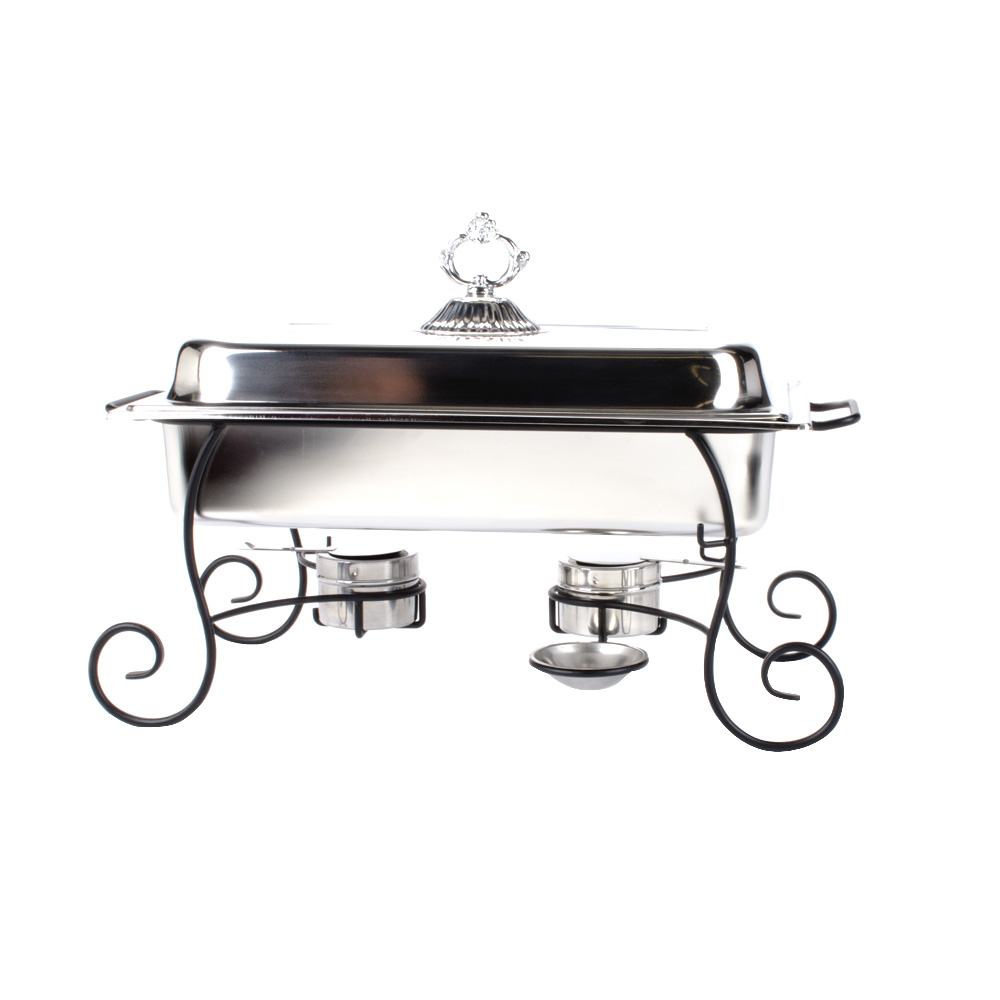 Choice 8 Qt. Full Size Chafer with Black Wrought Iron Stand and Classic ...
