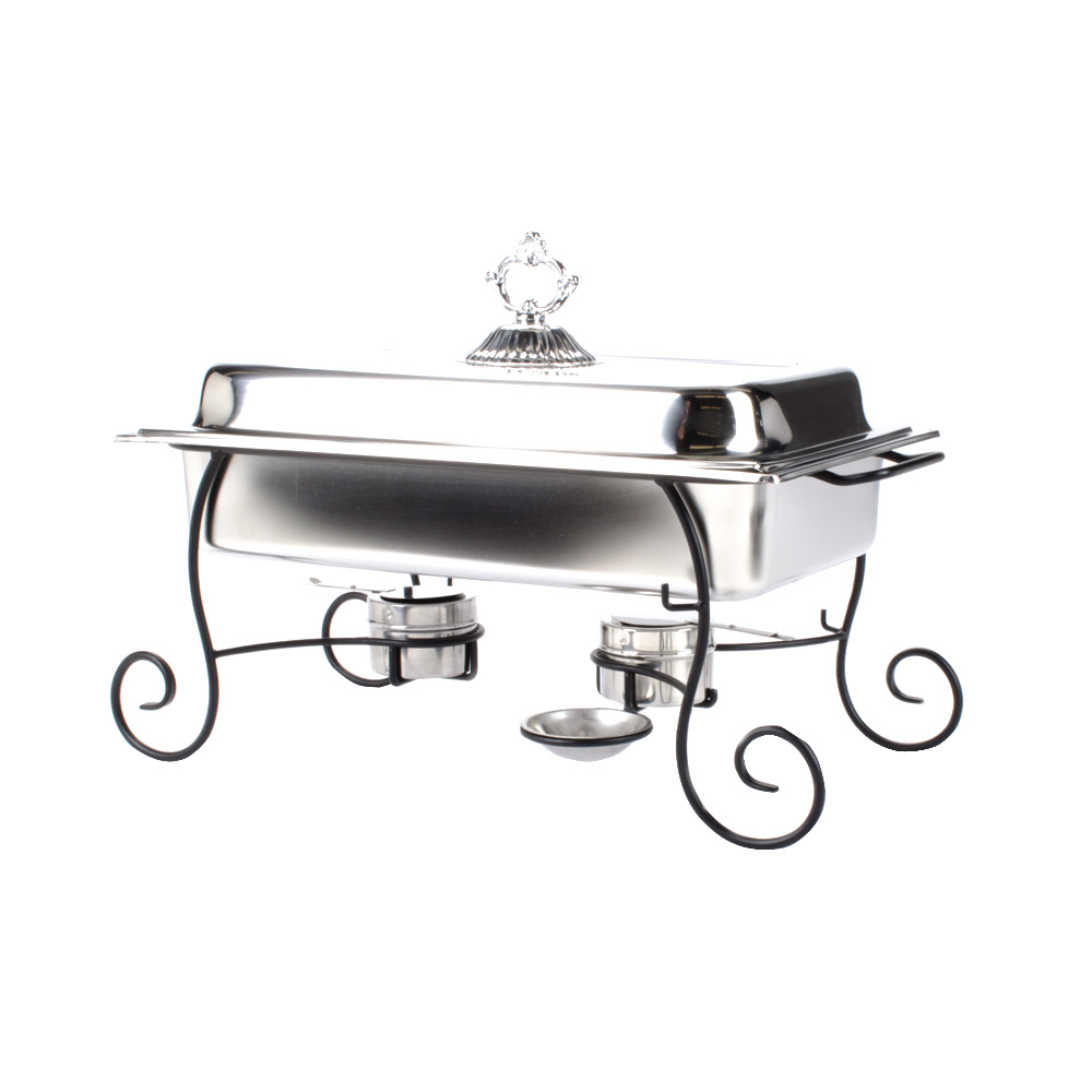 Choice 8 Qt. Full Size Chafer with Black Wrought Iron Stand and Classic ...