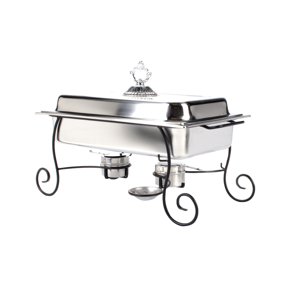 Choice 8 Qt. Full Size Chafer with Black Wrought Iron Stand and Classic ...