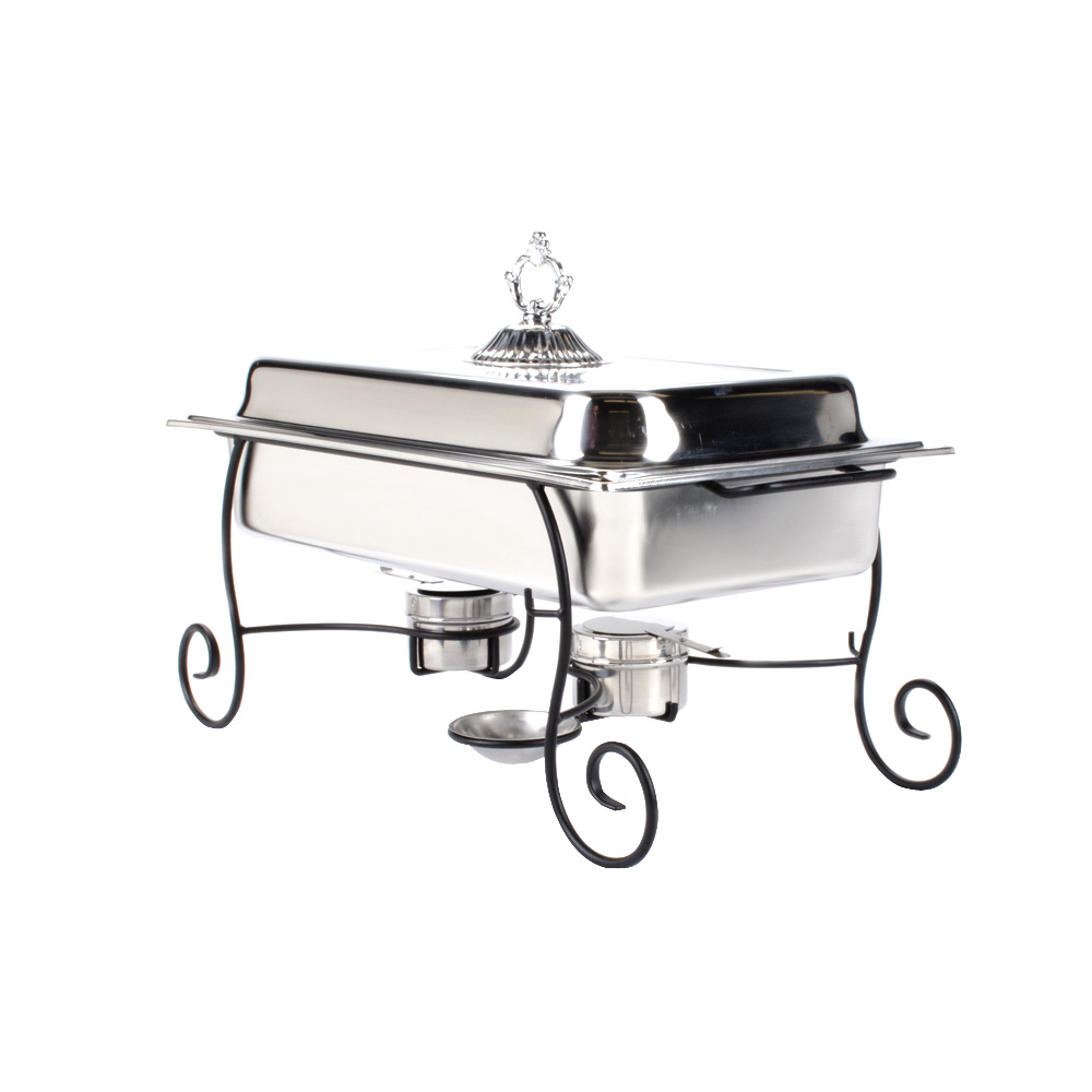 Choice 8 Qt. Full Size Chafer with Black Wrought Iron Stand and Classic ...