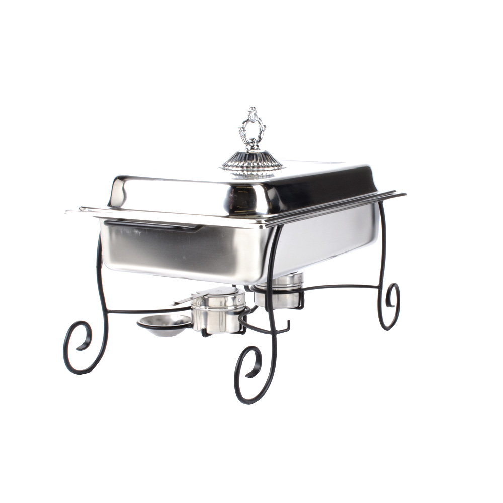 Choice 8 Qt. Full Size Chafer with Black Wrought Iron Stand and Classic ...
