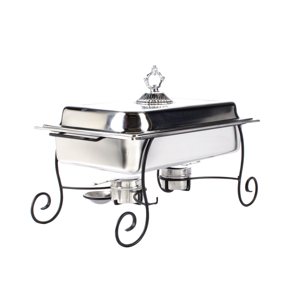 Choice 8 Qt. Full Size Chafer with Black Wrought Iron Stand and Classic ...