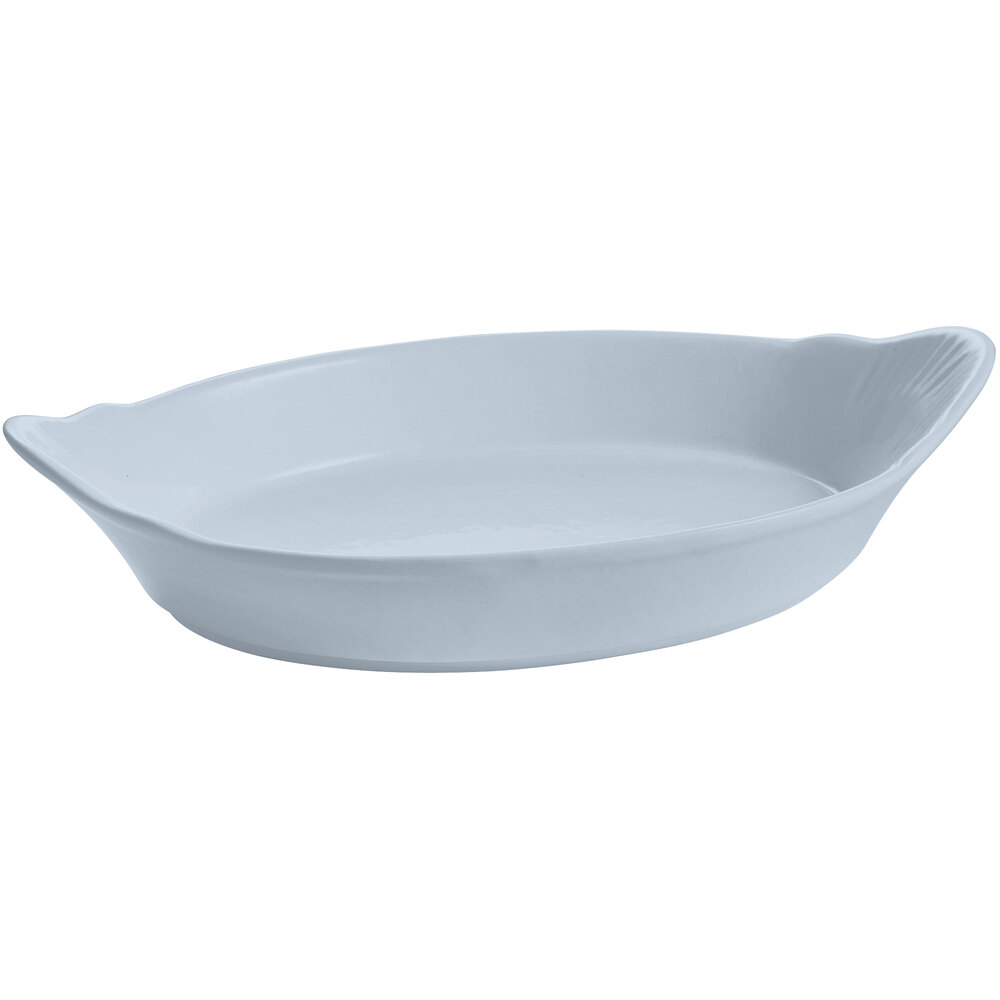 TableCraft CW1710GY 28 oz. Gray Oval Au Gratin Dish
