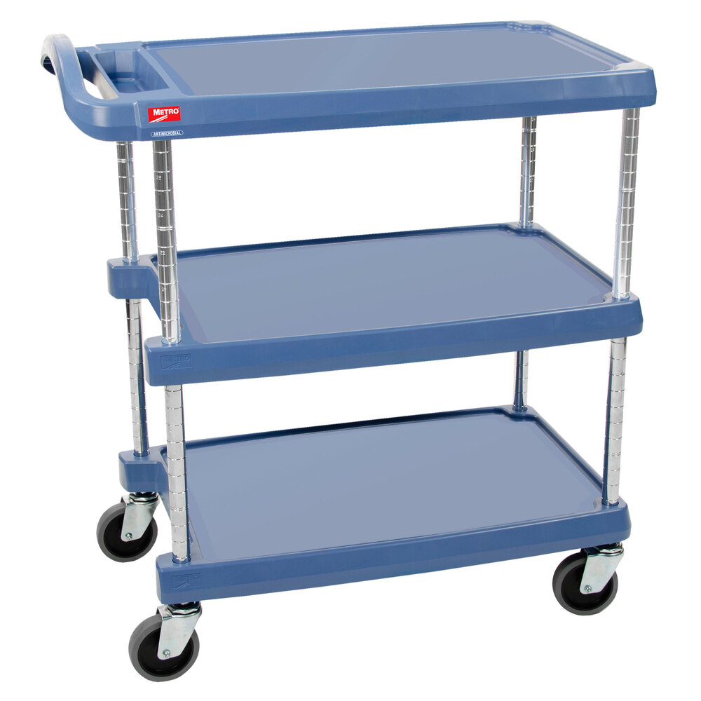 Metro myCart MY1627-34BU Blue Antimicrobial Utility Cart with Three ...