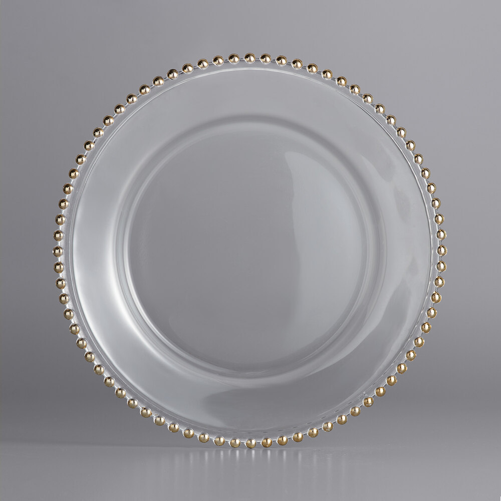 Charge It by Jay 13" Round Gold Beaded Glass Charger Plate - 12/Pack
