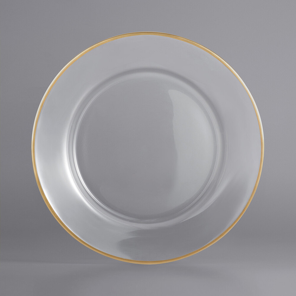 Charge It by Jay 13" Round Gold Rim Glass Charger Plate - 12/Pack
