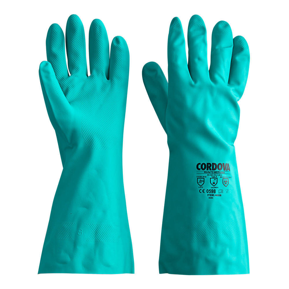San Jamar Nitrile Green 13" 15 Mil Gloves with Flock Lining - Medium ...