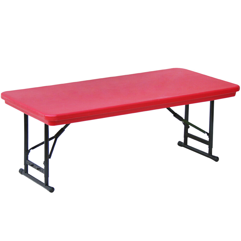 Correll Adjustable Height Folding Table, 30" x 72" Plastic, Red - Short ...