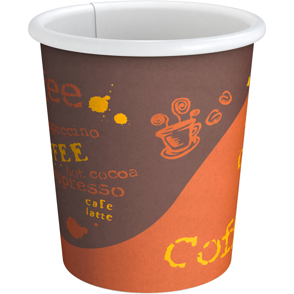 Choice 4 oz. Coffee Print Poly Paper Hot Cup - 50/Pack