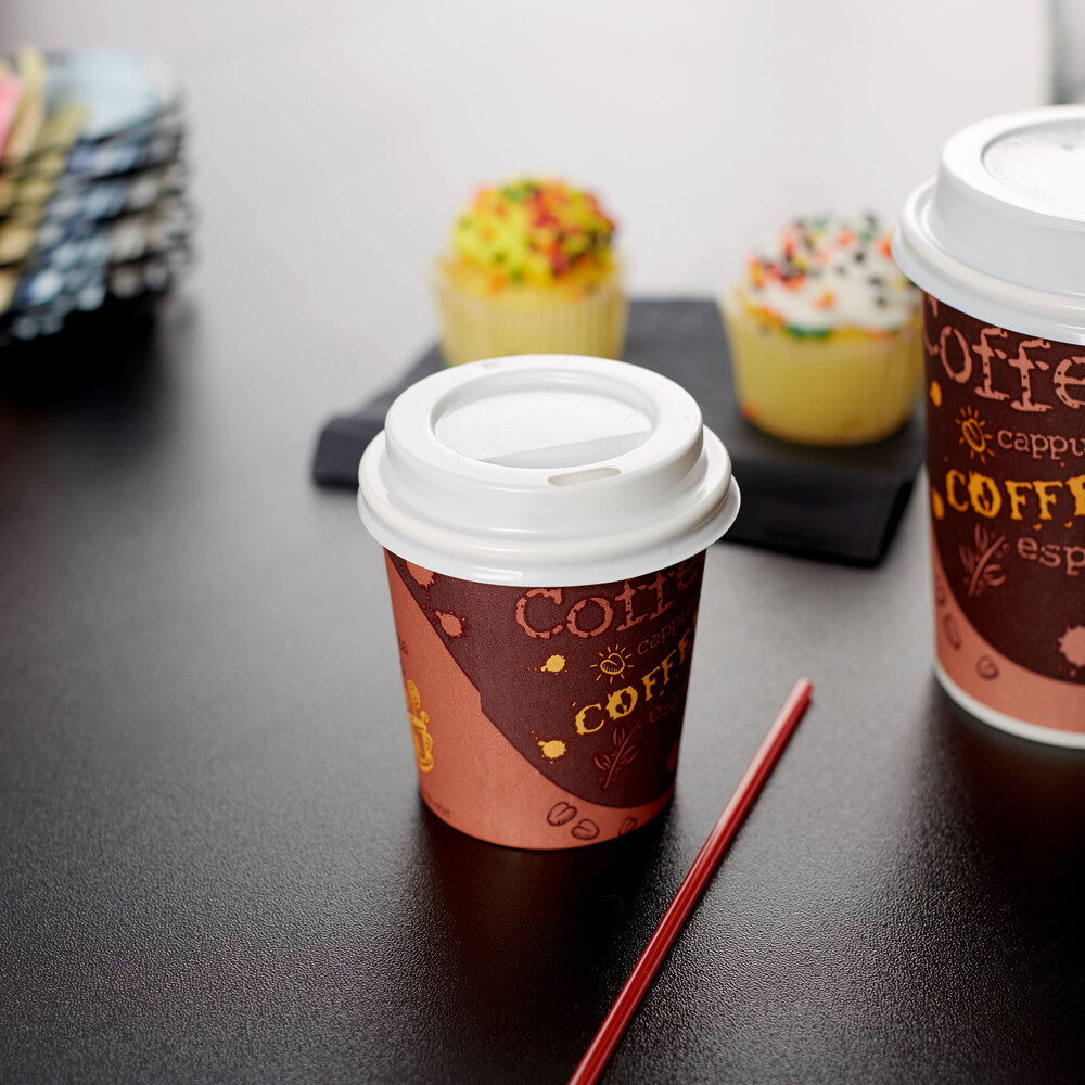 Choice 4 oz. Coffee Print Poly Paper Hot Cup - 50/Pack