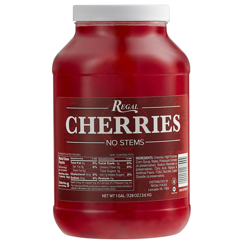 Regal Maraschino Cherries Without Stems 1 Gallon Jar - 4/Case